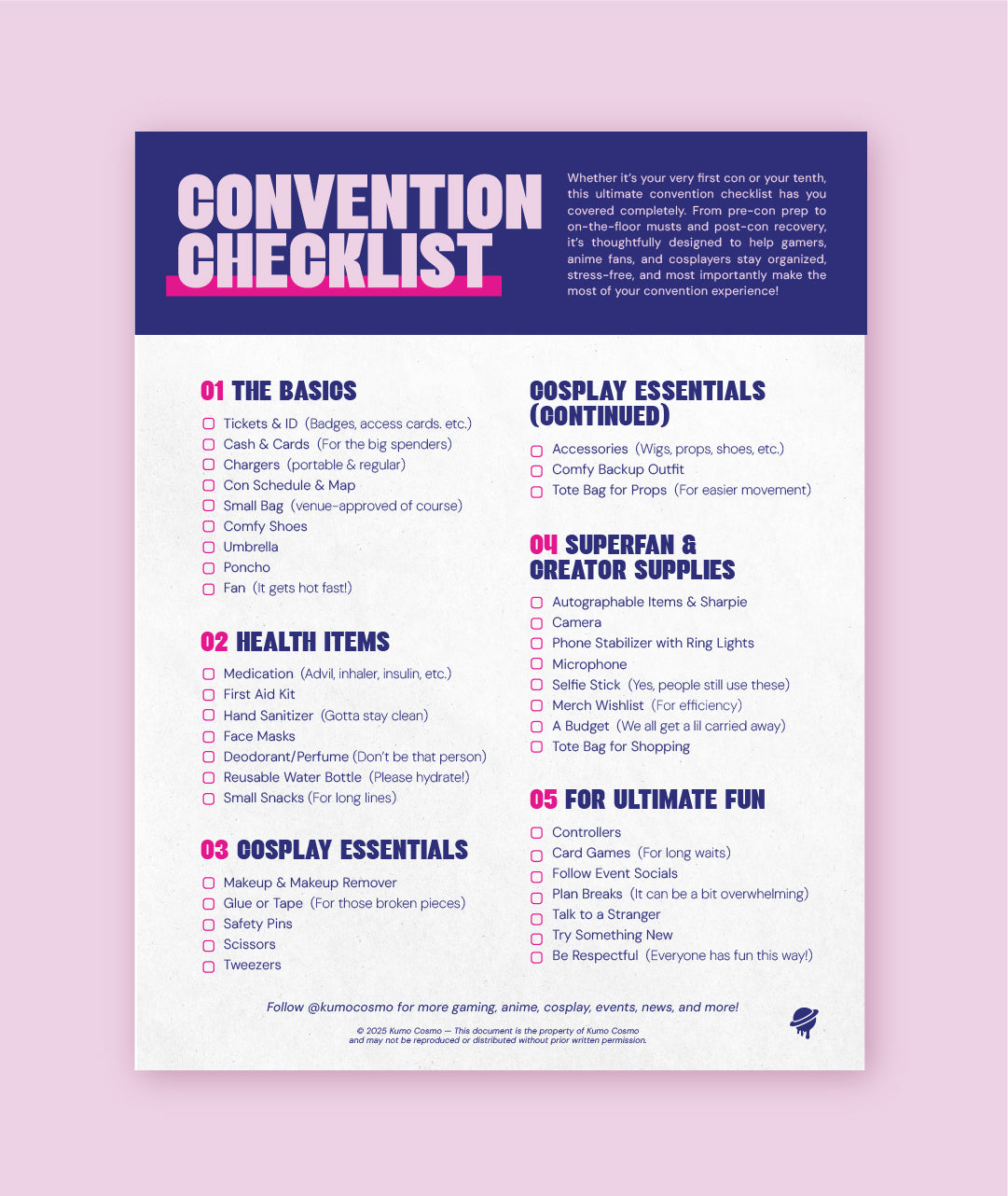 CONVENTION CHECKLIST – Kumo Cosmo